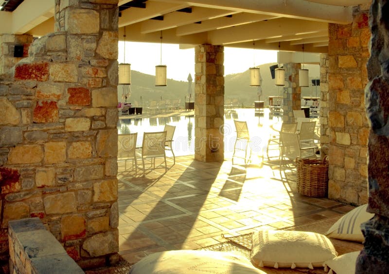 Dawn rising over the pool stock image. Image of accommodation - 7657993