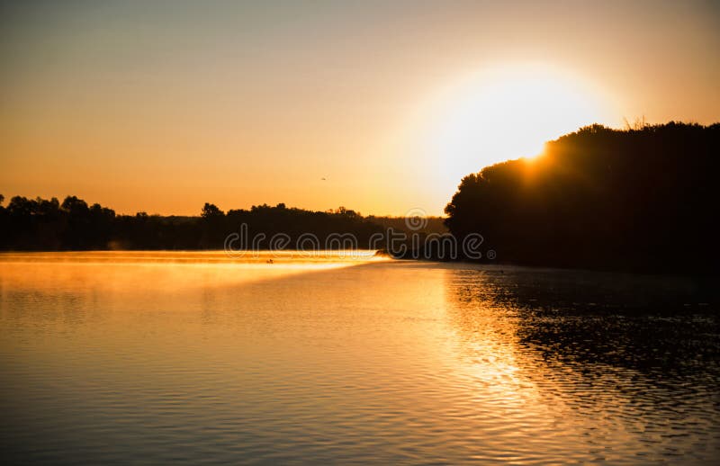 Dawn on the River, the Reflection of the Sun in the Water. Beautiful ...