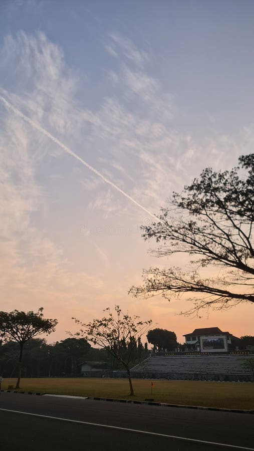 Dawn at Running Road with View of the Sky Stock Image - Image of road ...