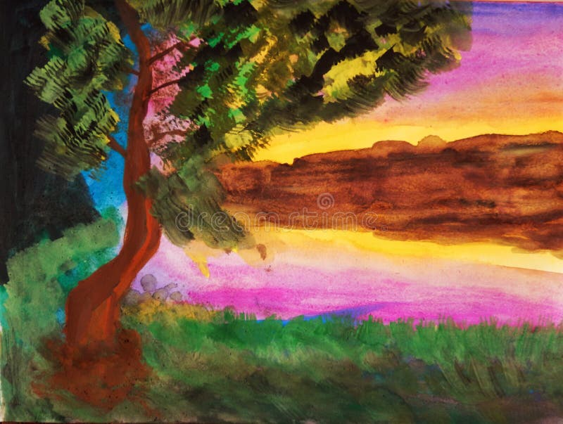 The dawn scene stock image. Image of natural, drawing - 195662469