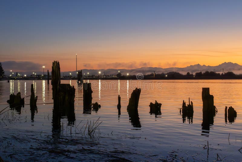 Dawn on the Snohomish River Delta Stock Photo - Image of river, morning ...