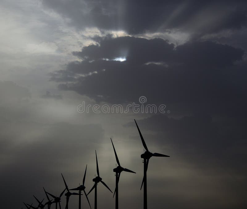 Dawn with Sun Rays and Wind Turbines Stock Image - Image of clouds ...