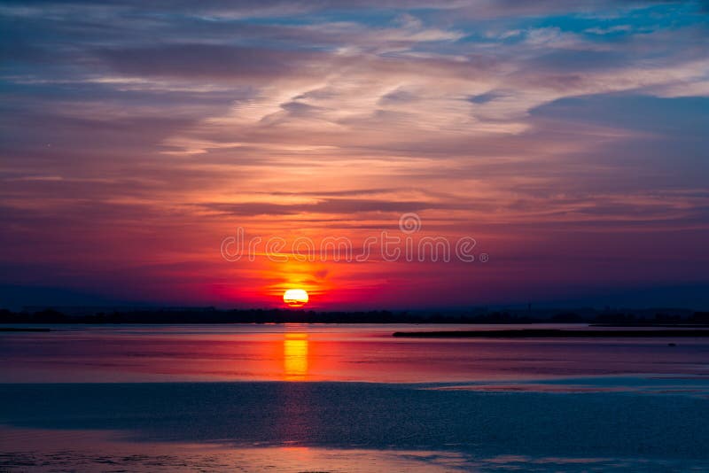 Dawn on the River. Morning. Sun Disk. Stock Image - Image of sunlight ...