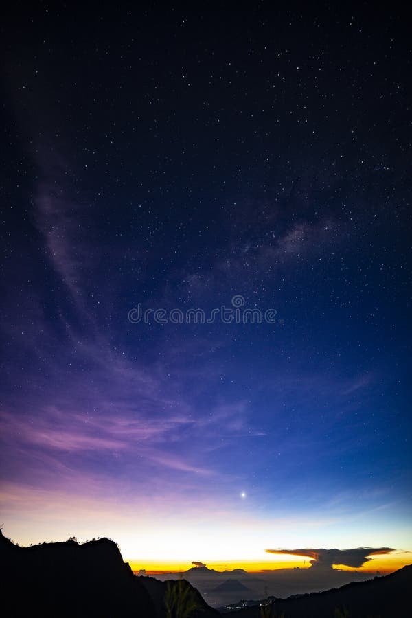Dawn Time with Milkyway on Dark Sky Above Stock Photo - Image of space ...