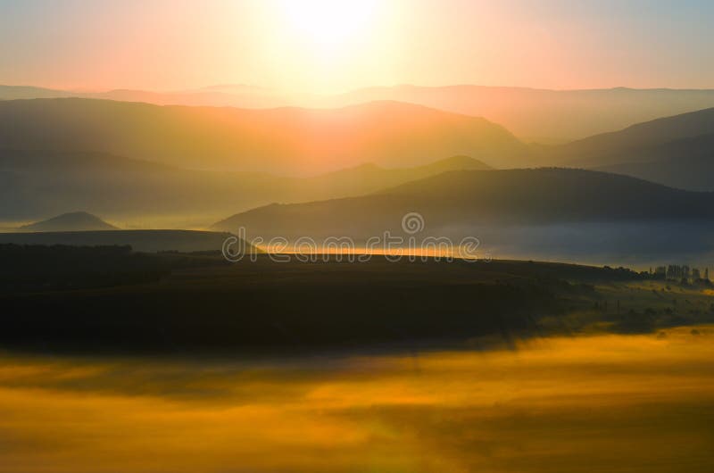 Dawn in the Valley with the Sun Stock Photo - Image of extreme ...