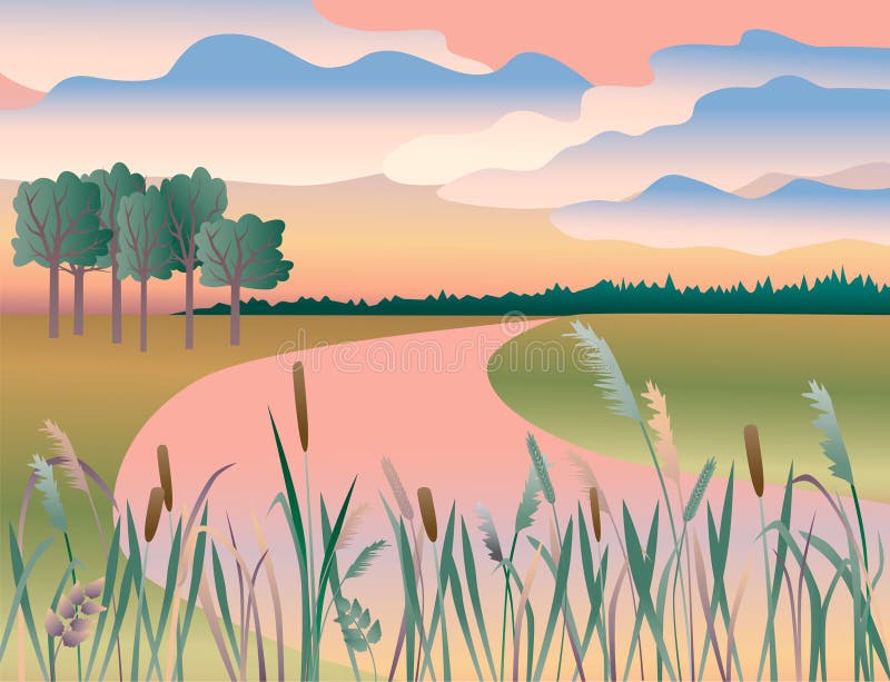 Dawn stock vector. Illustration of field, vector, reflection - 44147475