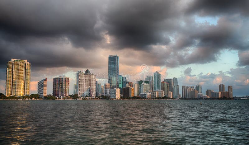 Dawn view of Miami Skyline stock image. Image of panoramic - 28256999