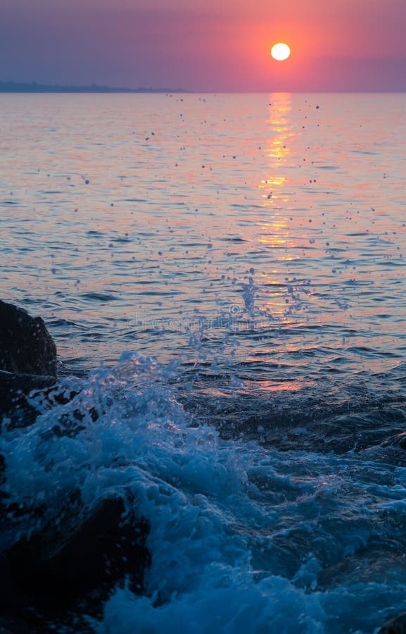 Dawn View of Sea and Splashes Stock Image - Image of sunset, beautiful ...
