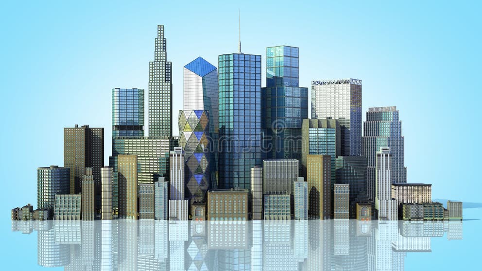 Day City with Reflection 3d Rendering Image on Blue Gradient Stock ...