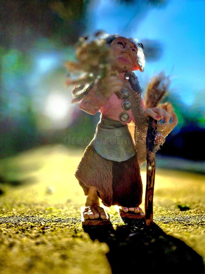 Day Dawning in Summer and Elf Holding Wooden Staff. Stock Image - Image ...