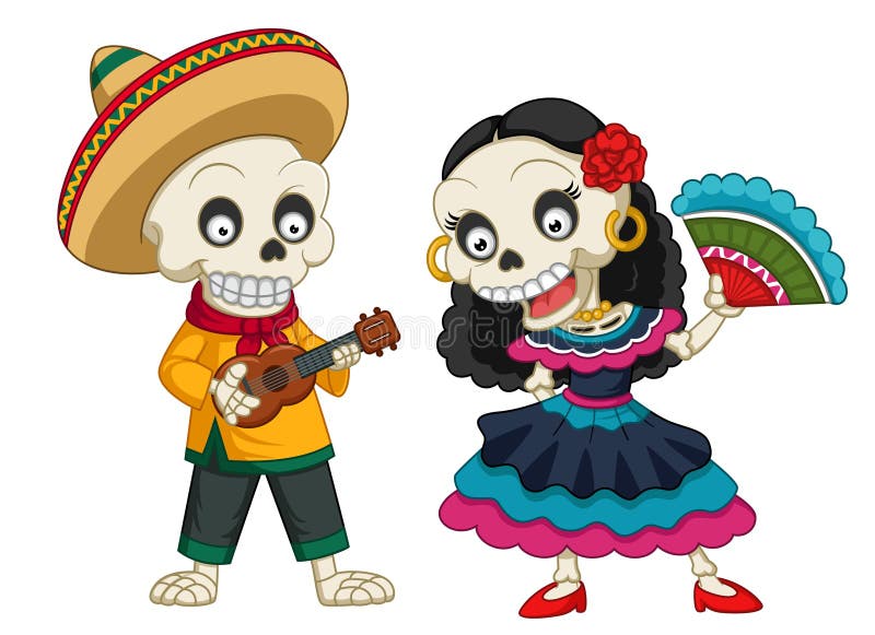 The Day of the Dead. Mariachi Skeleton Dancing with Musical Instruments ...