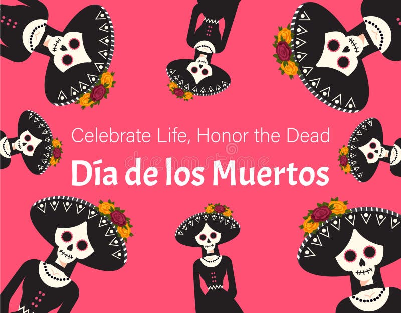 Day of the Dead Pink Wallpaper Stock Vector - Illustration of ...