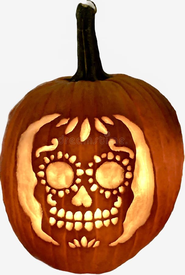 Day of Dead Pumpkin Face Isolated Stock Image - Image of glowing ...