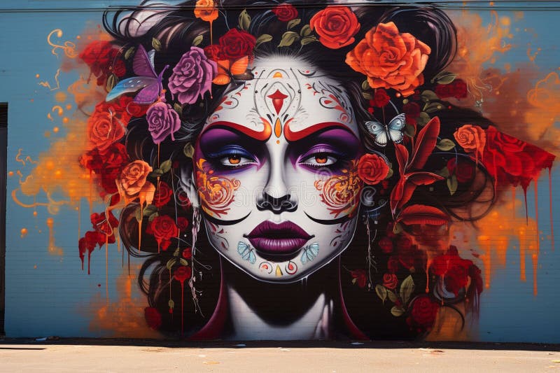 Day of the Dead Street Art Mural Striking Street Stock Illustration ...
