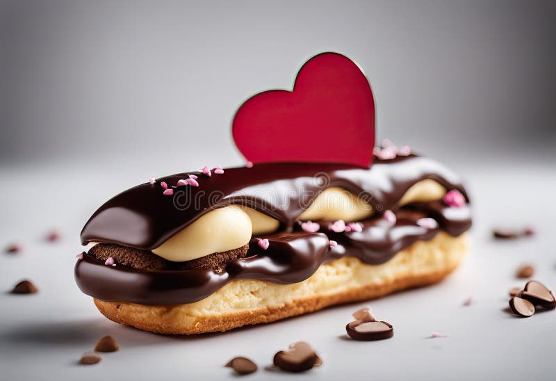Day Decorated Eclair Chocolate White Heart Background Isolated Stock ...