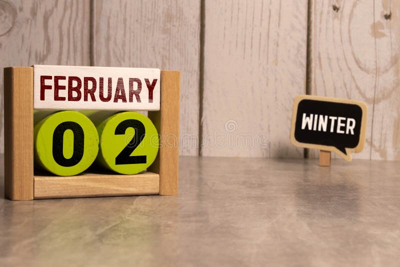 Day 2 of February Month, Wooden Calendar with Date. Empty Space for ... Day 2 of February Month, Wooden Calendar with Date. Empty Space for ...