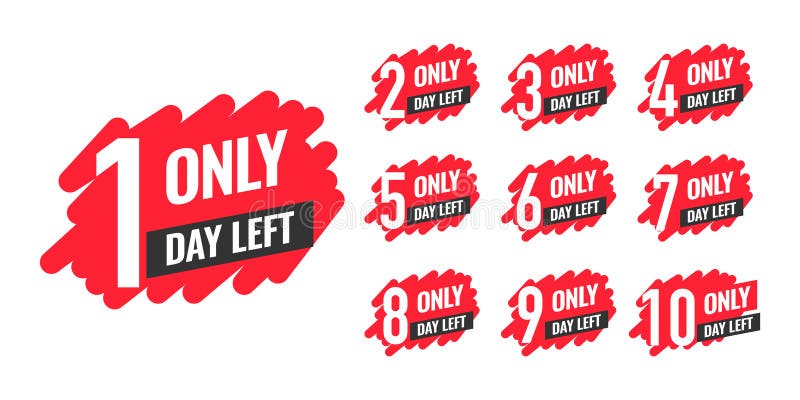 Day Left Set of Red and Black Signs. Countdown Badge. Count Timer ...