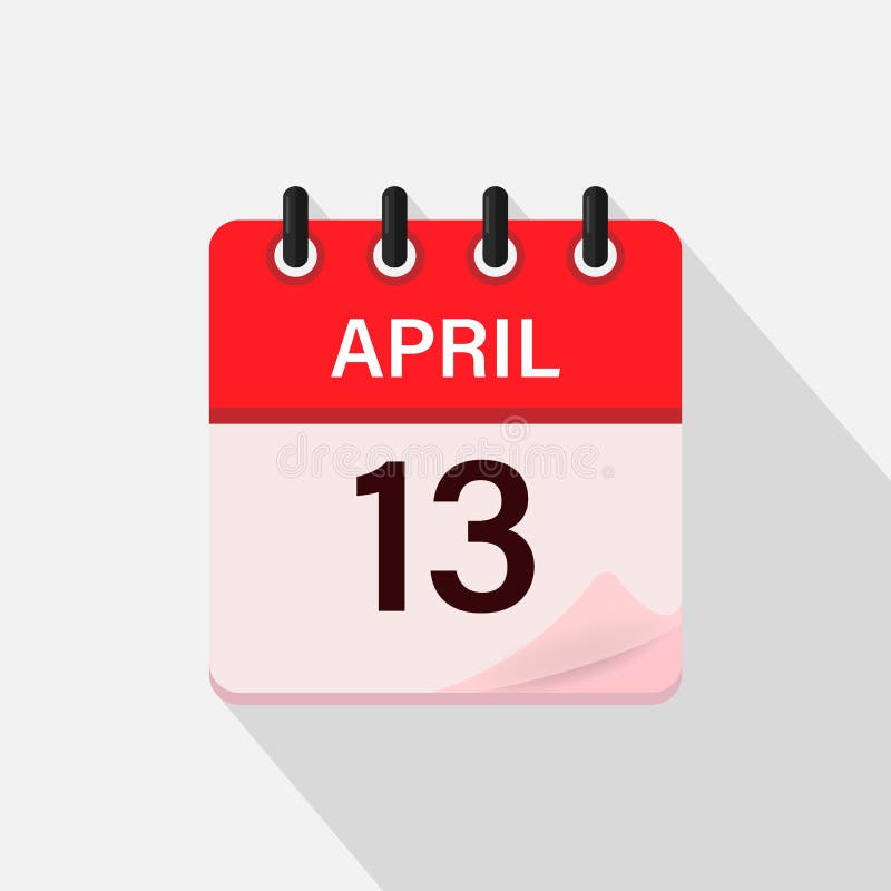April 13, Calendar Icon with Shadow. Day, Month. Flat Vector ...
