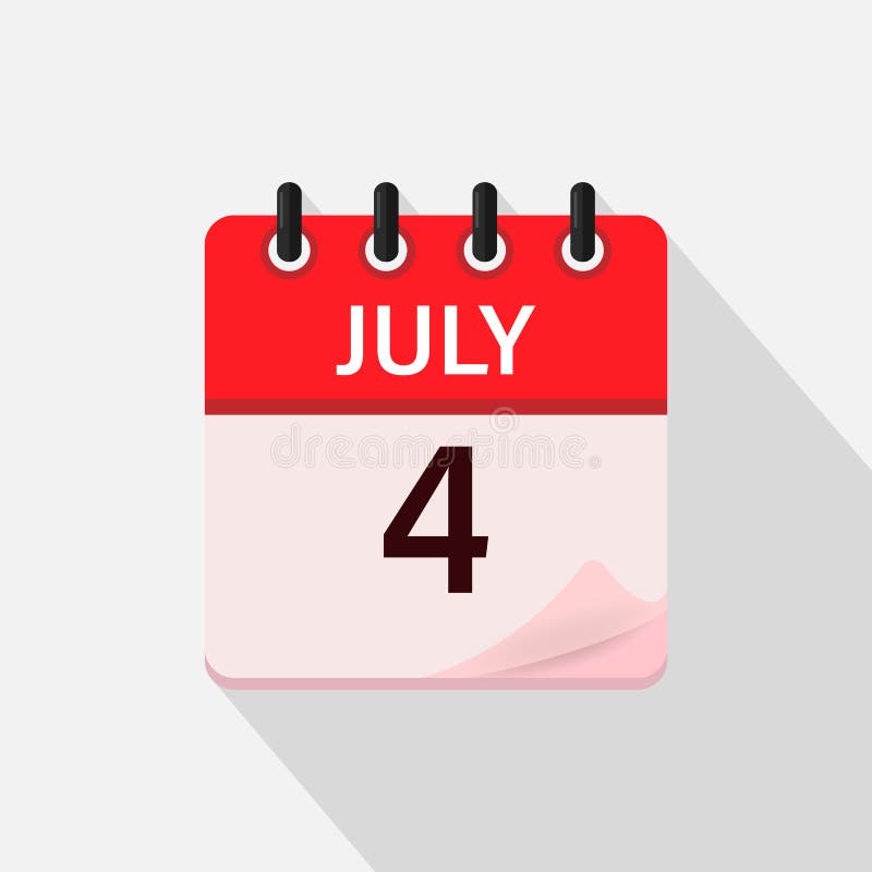 July 4, Calendar Icon with Shadow. Day, Month. Flat Vector Illustration ...
