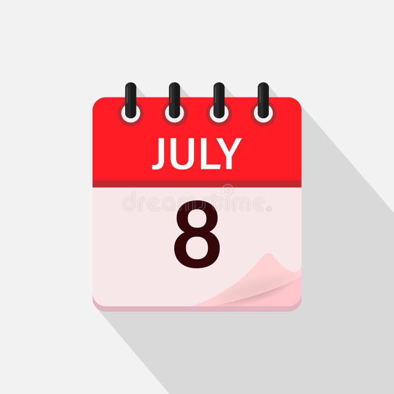 July 8, Calendar Icon with Shadow. Day, Month. Flat Vector Illustration ...