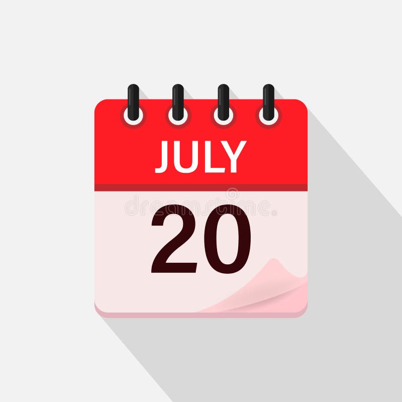 July 20, Calendar Icon with Shadow. Day, Month. Flat Vector ...