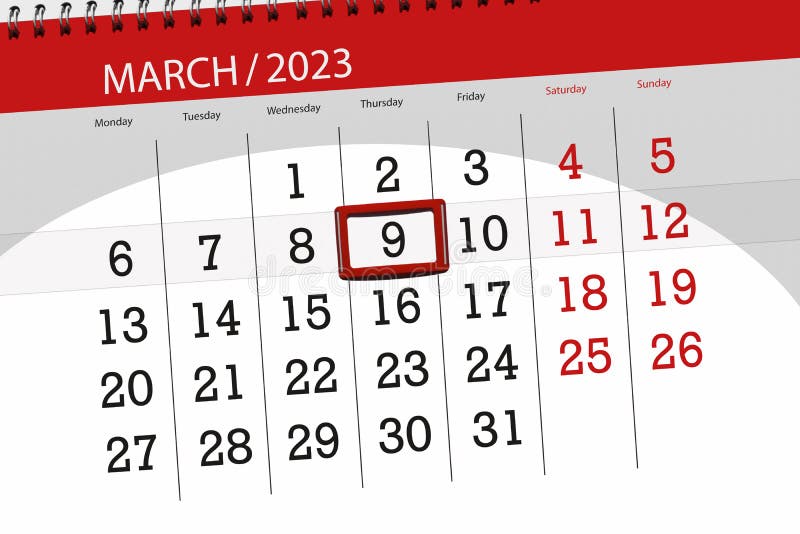 Day, Month, Page, Organizer, Date, March, Thursday, Number 9 Stock ...