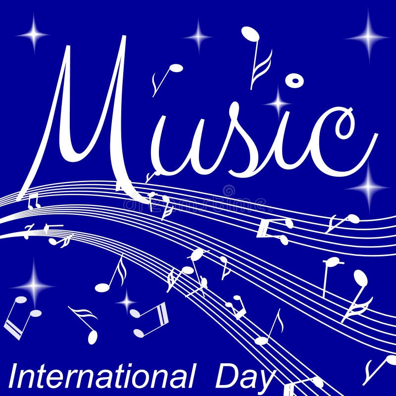 Day of Music. Blue Background with Musical Notes and Stars Stock Vector ...