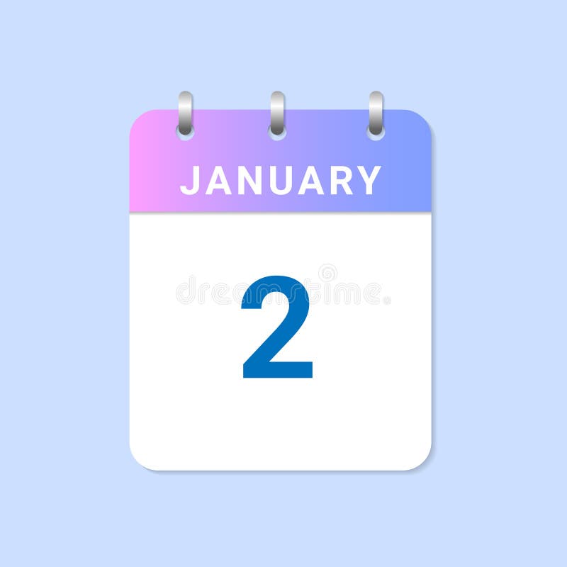 Day of 2nd January daily Calendar of January Month on White Paper Note ...