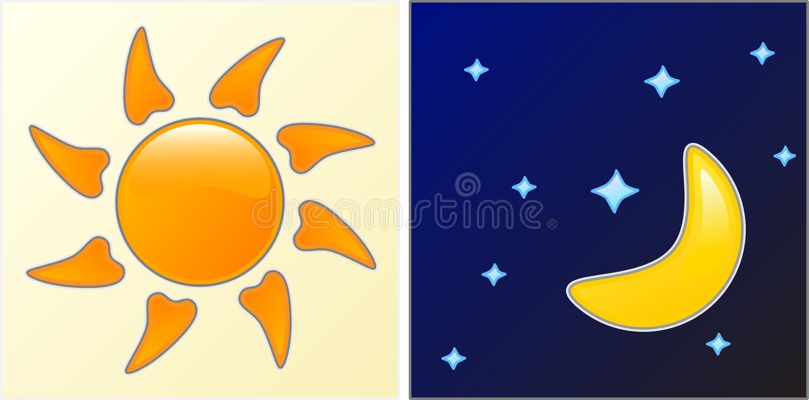 Sunny Day and Moonlit Night Stock Illustration - Illustration of ...