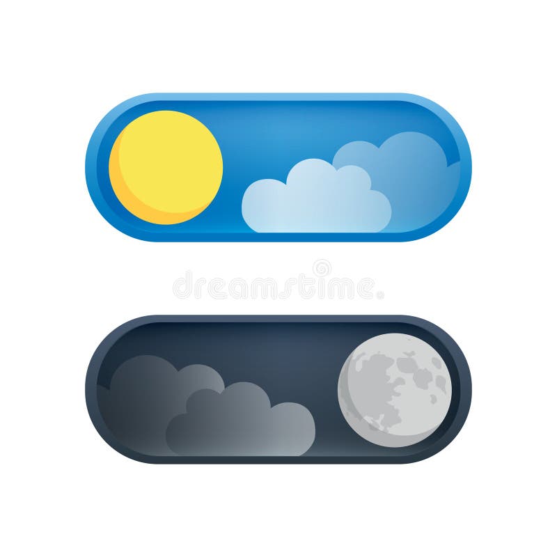 Day and Night Button with Sun and Moon on Cloudy Sky Stock Vector ...