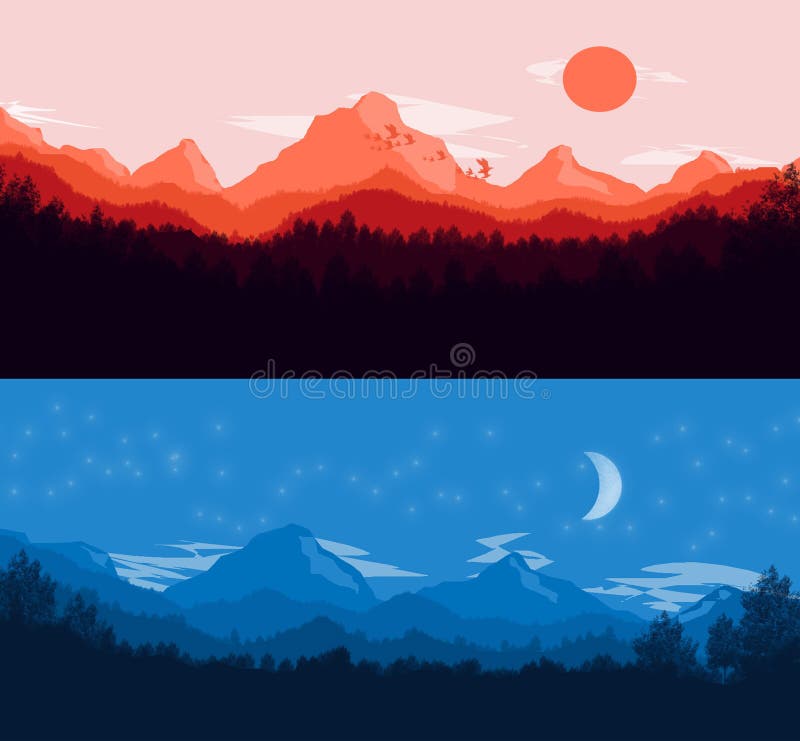 Day and Night Forest Landscape Background Stock Image - Image of ...