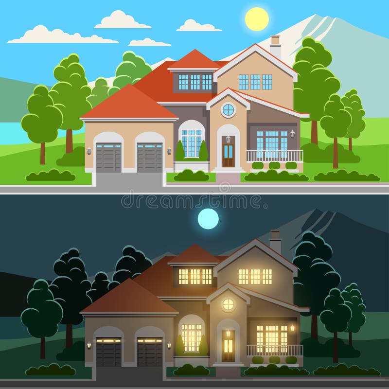 Day and Night House Illustration Stock Vector - Illustration of design ...