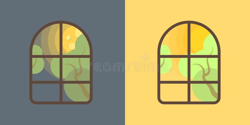 Day and Night Outside the Window Vector Icons. Windows with Landscape ...