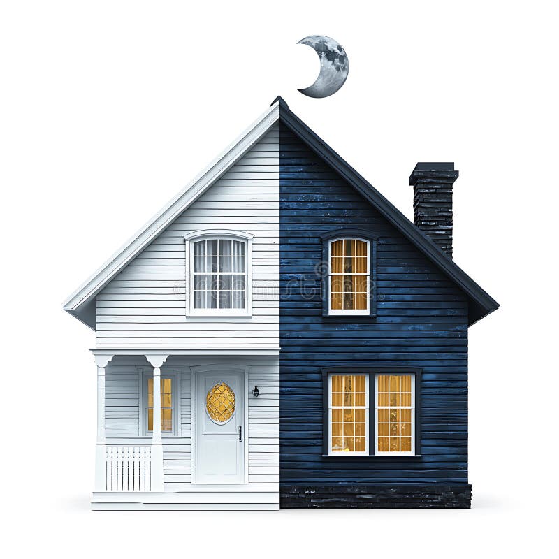 Day and Night a SplitView Illustration of a House Representing the ...