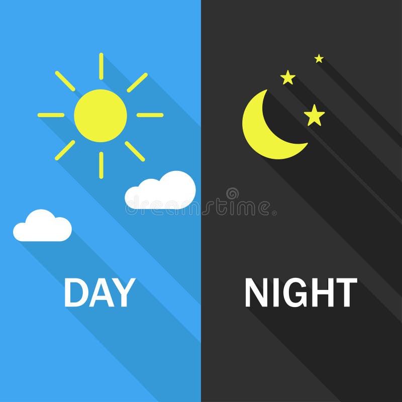 Day and Night Sun with Clouds and Moon with Stars Lettering with ...