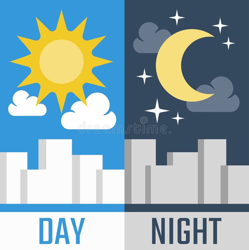 Day and Night Illustration in Flat Style Stock Vector - Illustration of ...