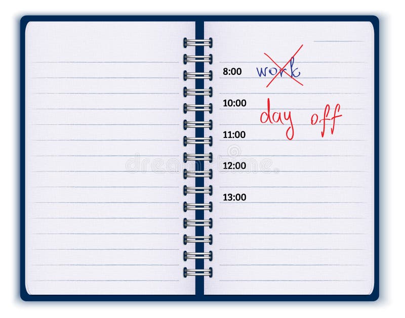 Day off in schedule stock vector. Illustration of planner - 124939507