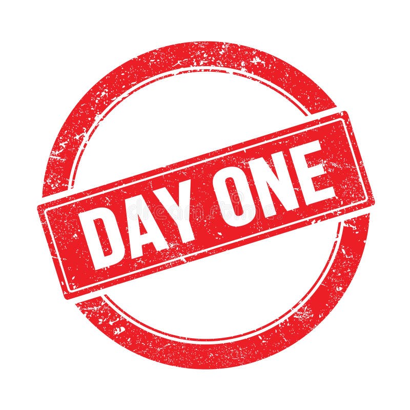 DAY ONE Text on Red Grungy Round Stamp Stock Illustration ...