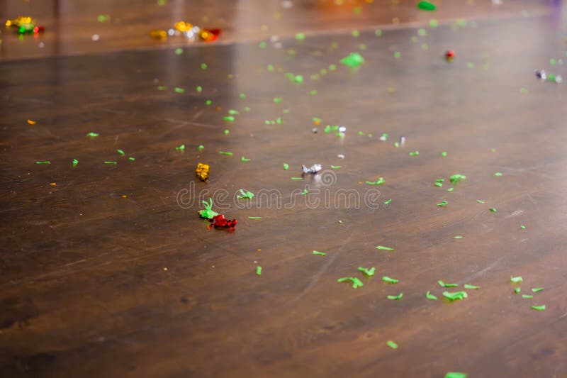 The Day after the Party. Empty Room with Confetti and Balloons on the ...