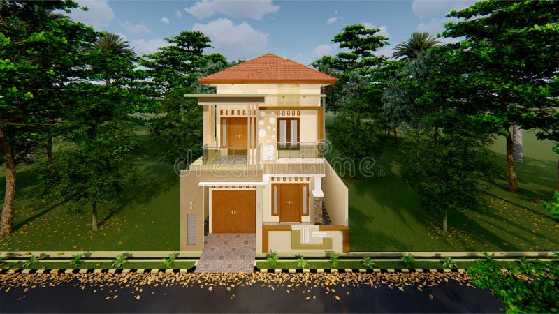 Day Render Front of 2 Story House 1 Stock Vector - Illustration of ...