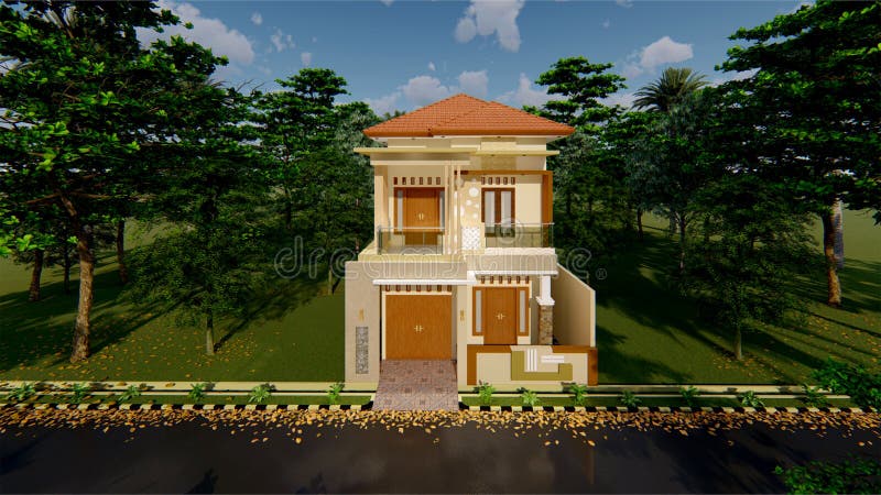 Day Render Front of 2 Story House 2 Stock Vector - Illustration of ...