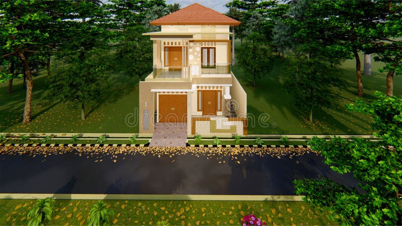 Day Render Front of 1 Story House 1 Stock Vector - Illustration of ...