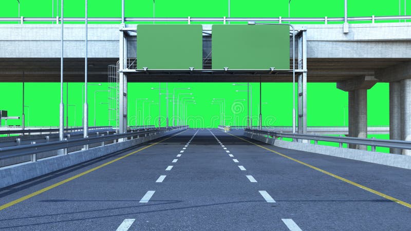 Day Road Freeway Travel Concept Route Big Board 3d Render on Green ...
