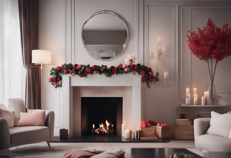 Day Room Living Fireplace Decor Interior Stock Illustration ...