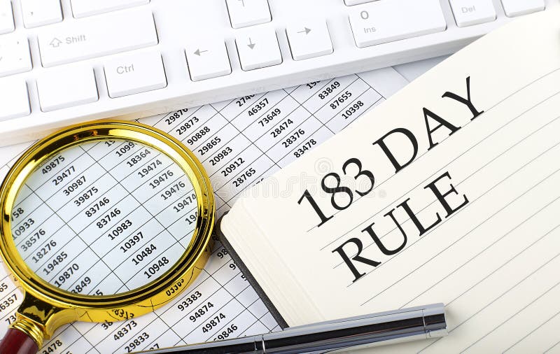 183 DAY RULE Text on Notebook with Chart, Magnifier,keyboard and Pen ...