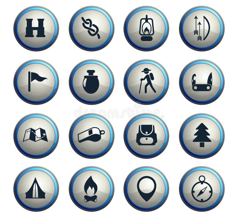 Day of scouts icon set stock vector. Illustration of leisure - 132405572