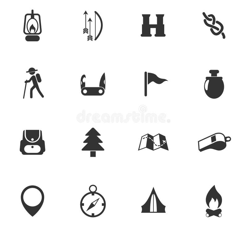Day of scouts icon set stock vector. Illustration of backpack - 141462835