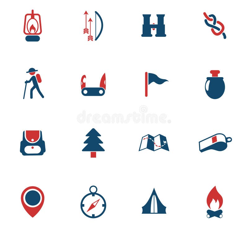 Day of Scouts Color Icon Set Stock Vector - Illustration of backpack ...