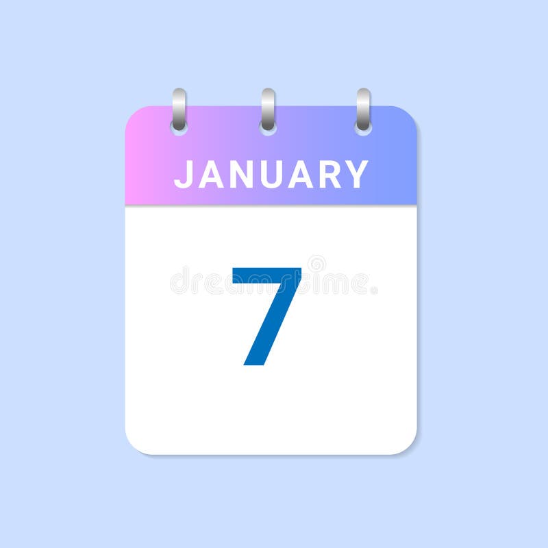 Day of 7th January daily Calendar of January Month on White Paper Note ...