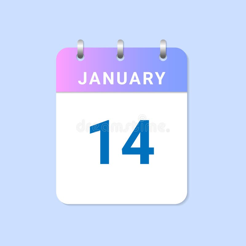 Day of 14th January. daily Calendar of January Month on White Paper ...